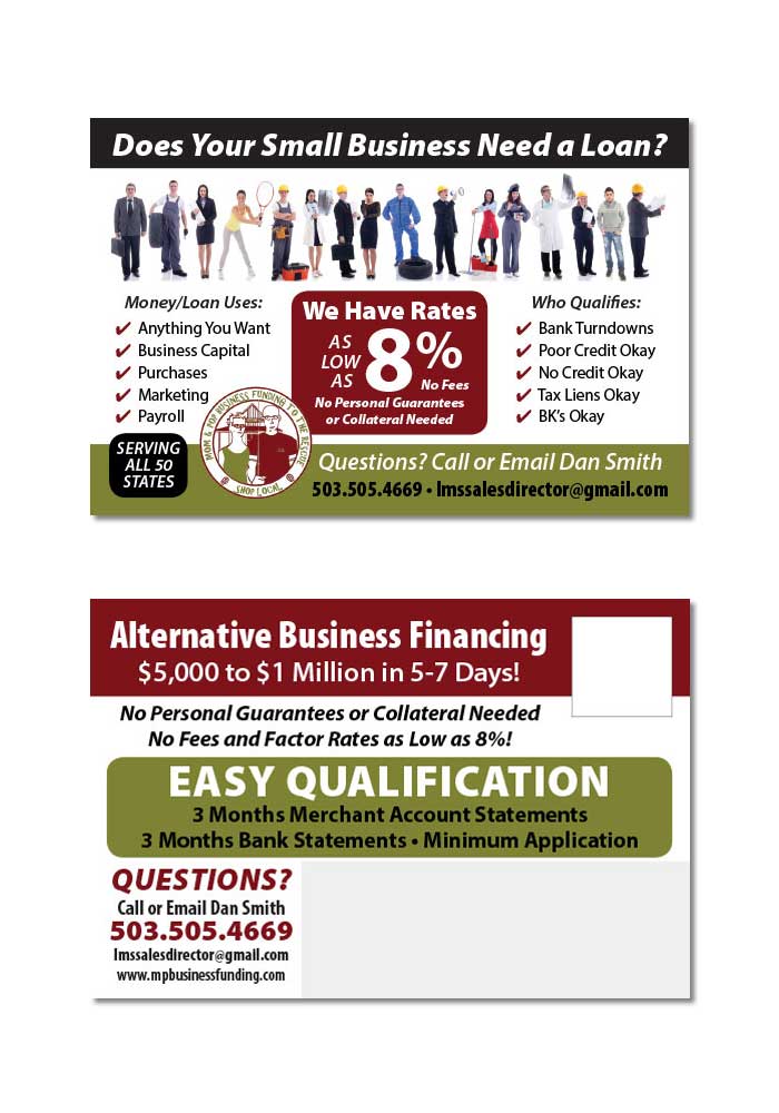 Business Loans Postcard Samples - Print Label and Mail